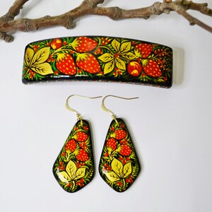 Hair Barrette Wooden Hand Painted Hair Clip Handmade Russian Folk Style ...