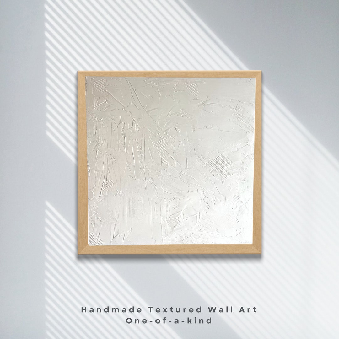 Handmade Textured Wall Art 24x24 Canvas - One of a Kind Art - White ...