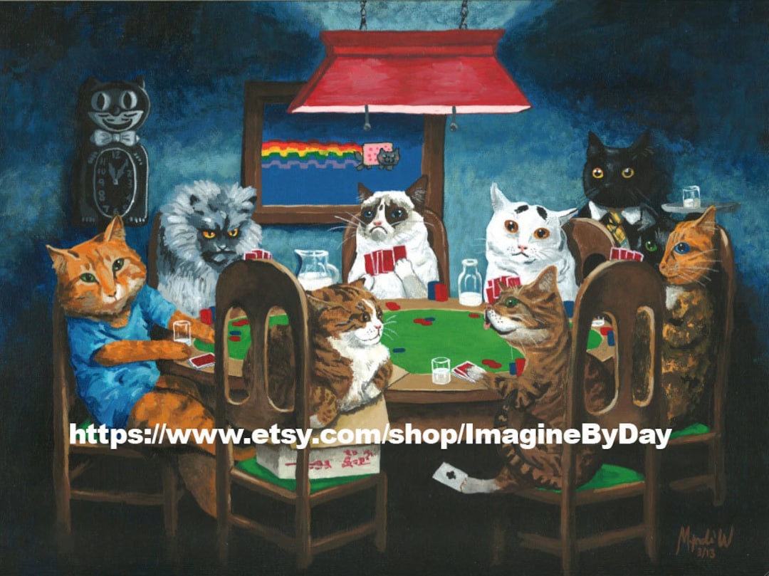 18x24 Print Grumpy Cat, Internet Cats Playing Poker - Etsy