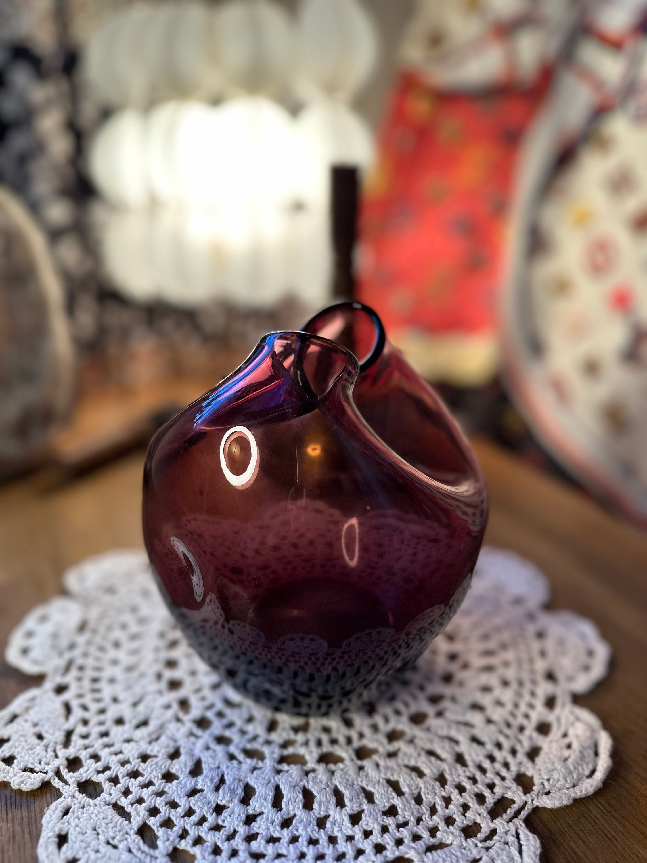 Blenko Purple Art Glass Pinch Vase - Etsy