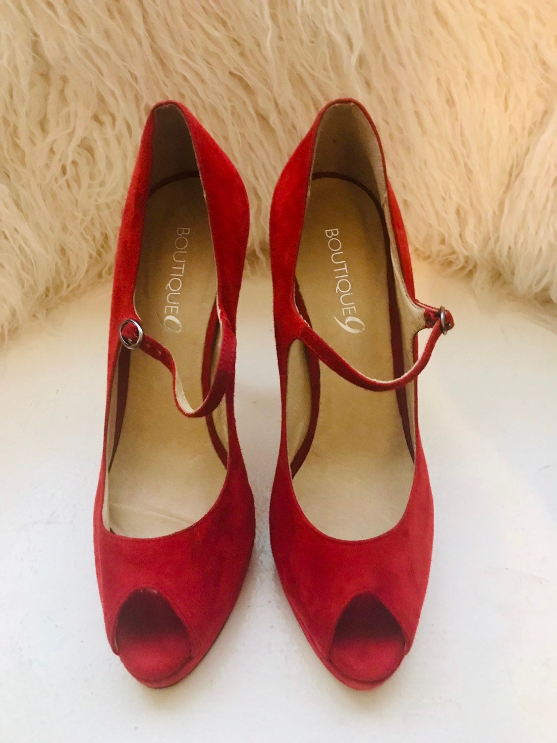 Boutique Red Suede Peep Toe Shoes - Etsy