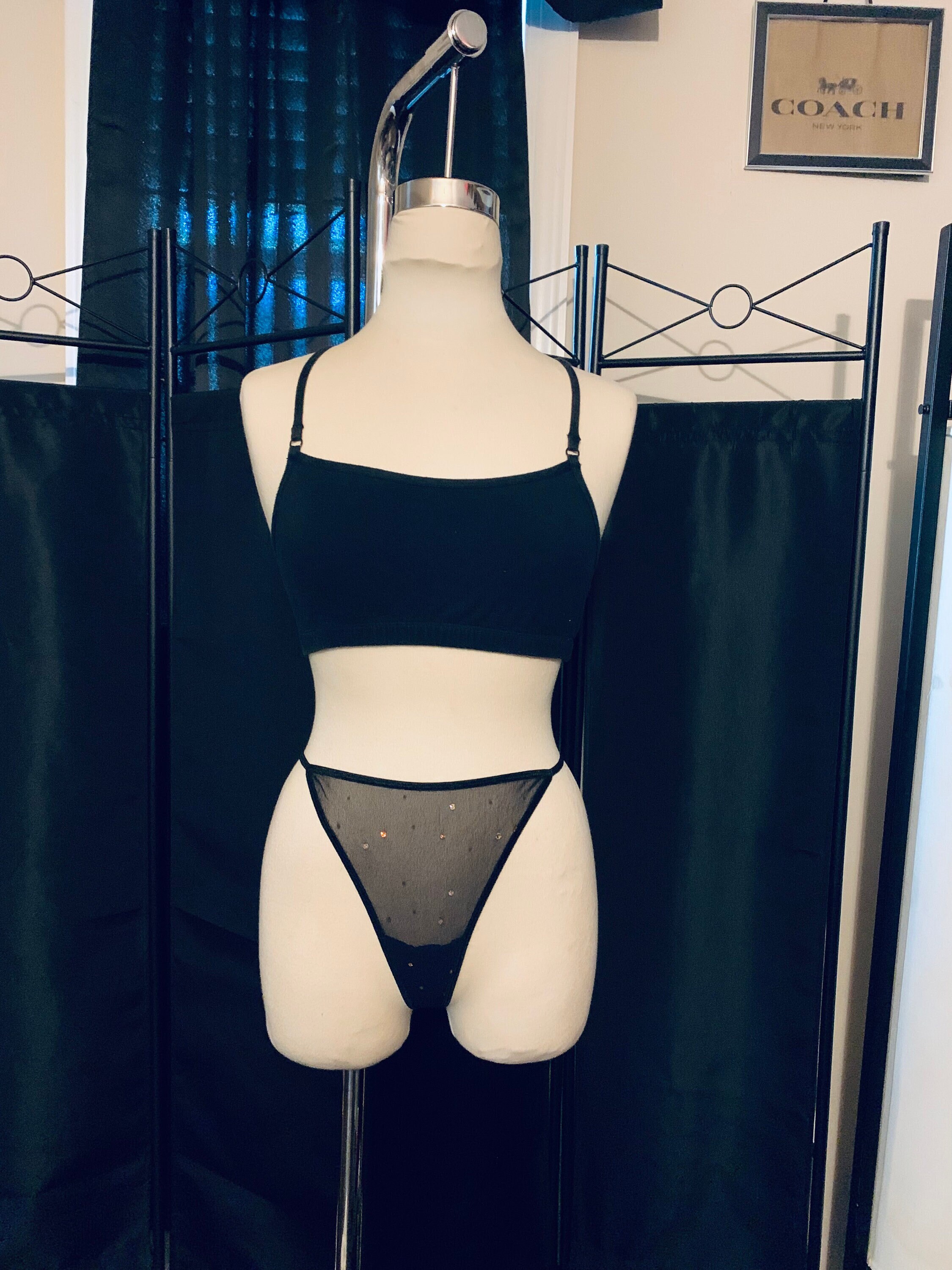 Black Thong Bikinis With Gold Dots Etsy