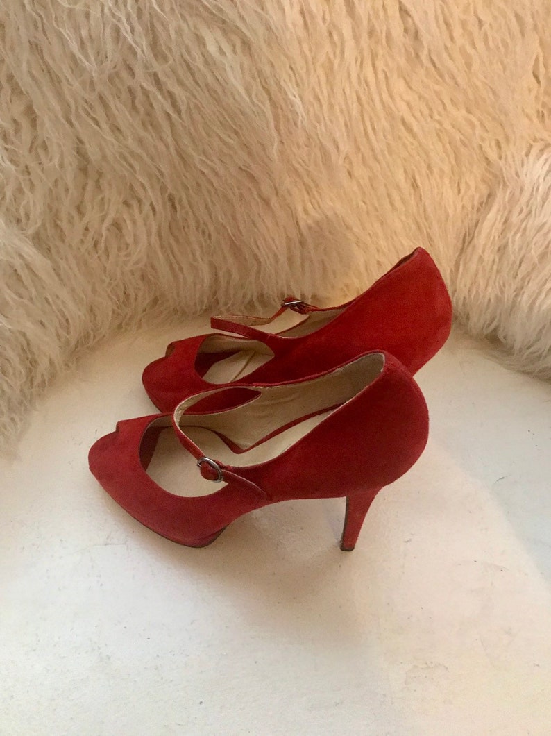 Boutique Red Suede Peep Toe Shoes - Etsy