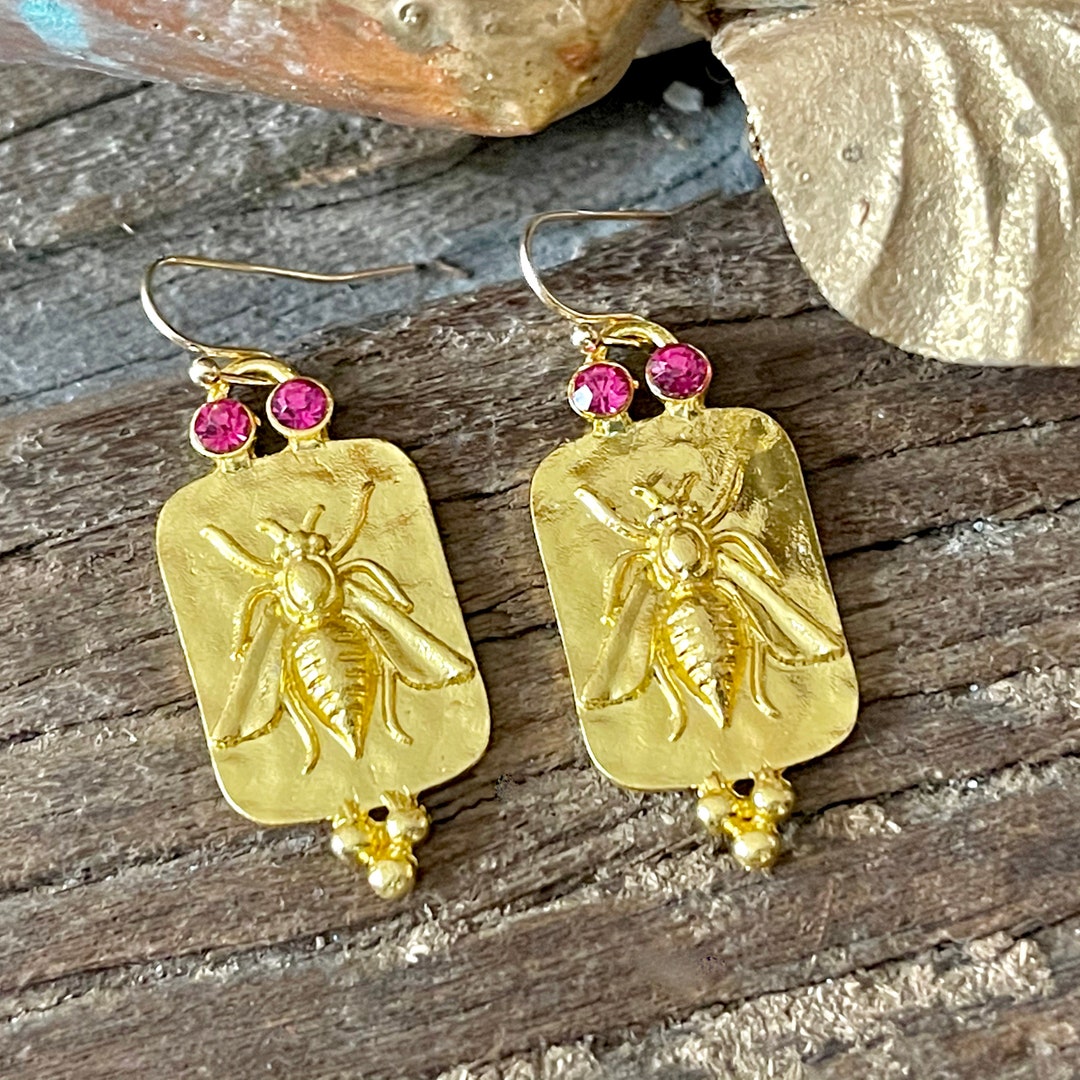 Ancient Roman Coin Inspired Honey Bee Goldtone Earrings - Etsy
