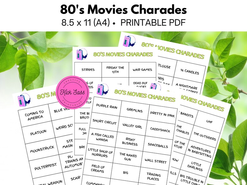 80's Movies Charades - Etsy