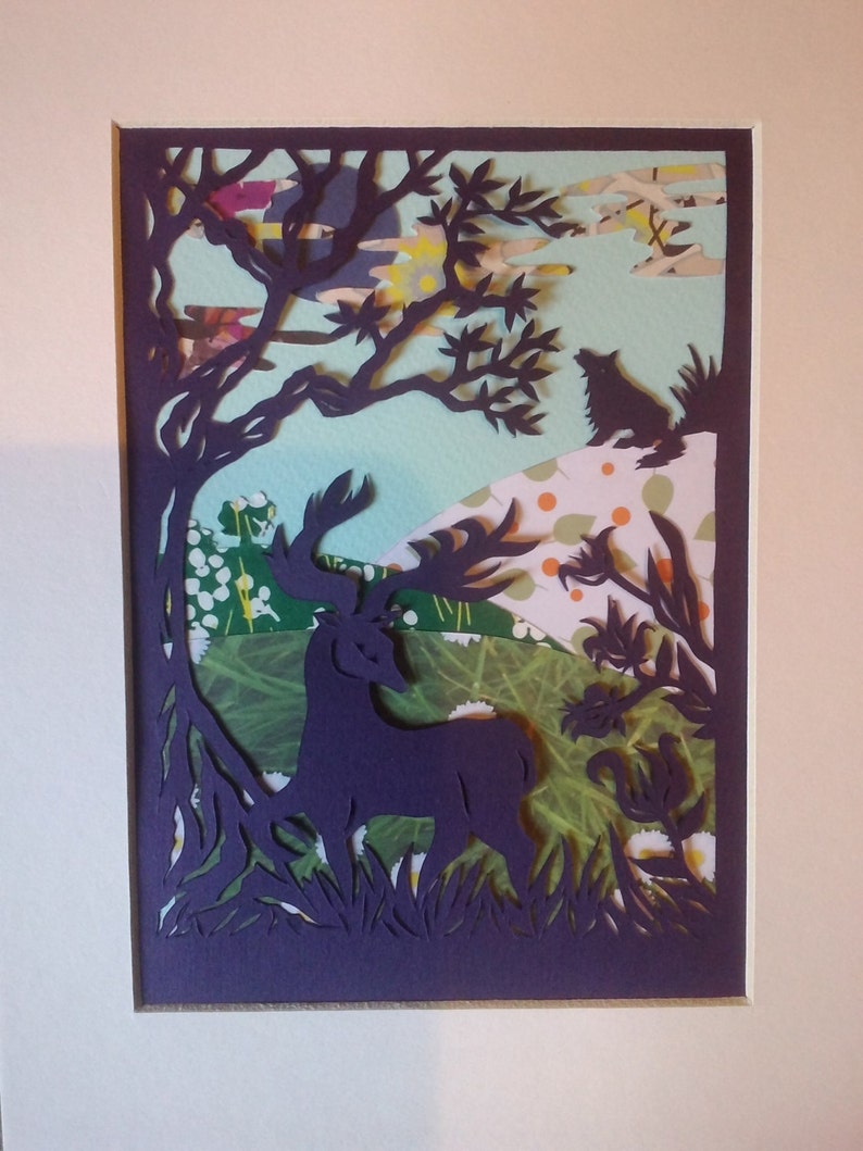 Wolf and Deer Handmade Papercut and Collage Paper Art Gift - Etsy