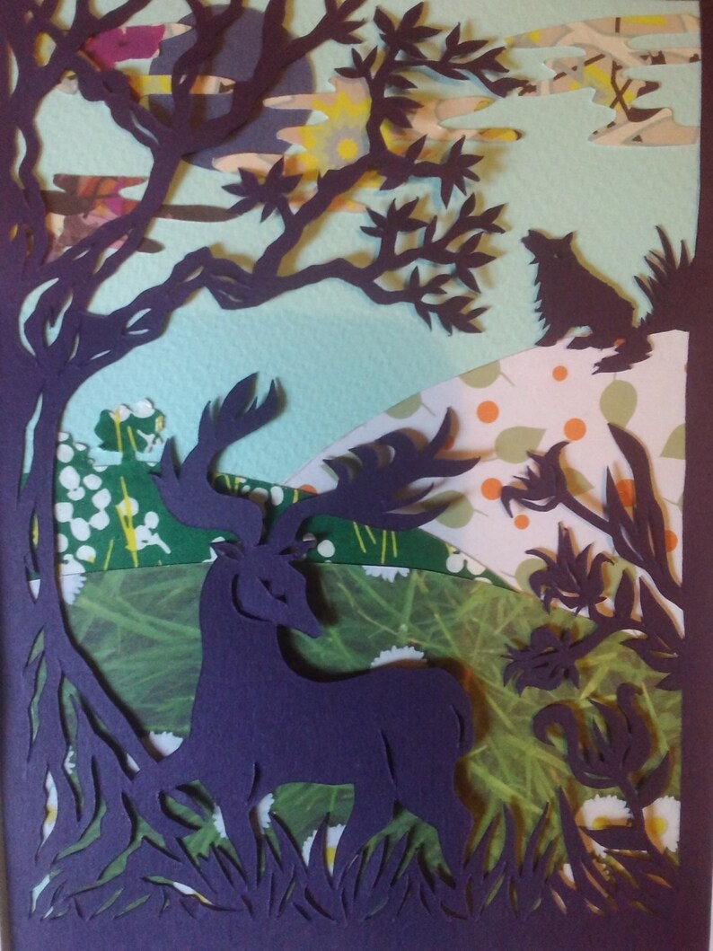Wolf and Deer Handmade Papercut and Collage Paper Art Gift - Etsy