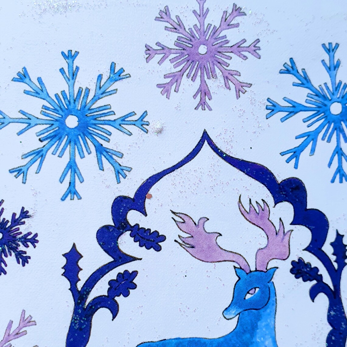 Blue Deer Christmas Card-christmas Card-deer Christmas Card-xmas Card ...