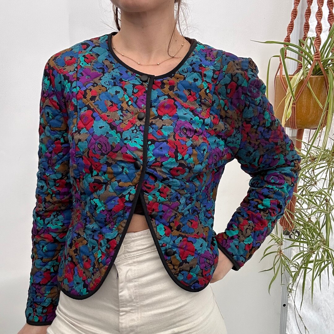 Vintage 1980s/90s Richards Floral Print Quilted Jacket 12 - Etsy