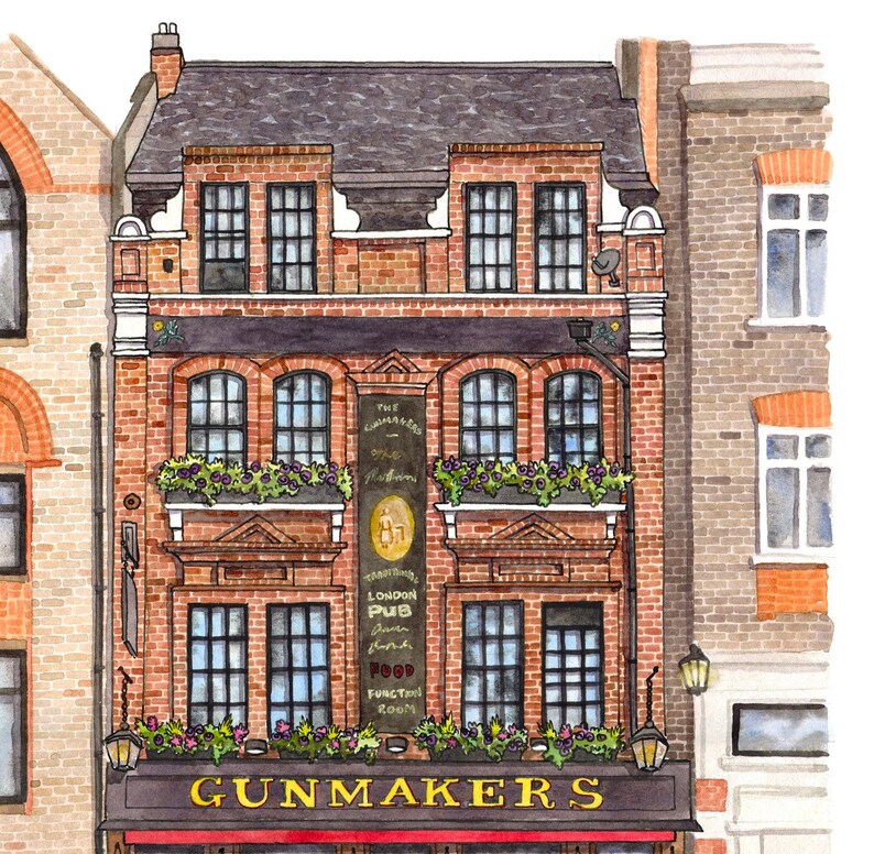 London Pub Art Print, the Gunmakers, UK Watercolour Illustration - Etsy