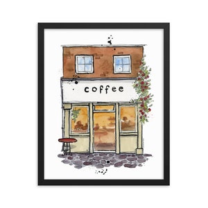 Coffee Shop Cafe Art, Cute Gift for Coffee Lover | Framed Giclee Art ...