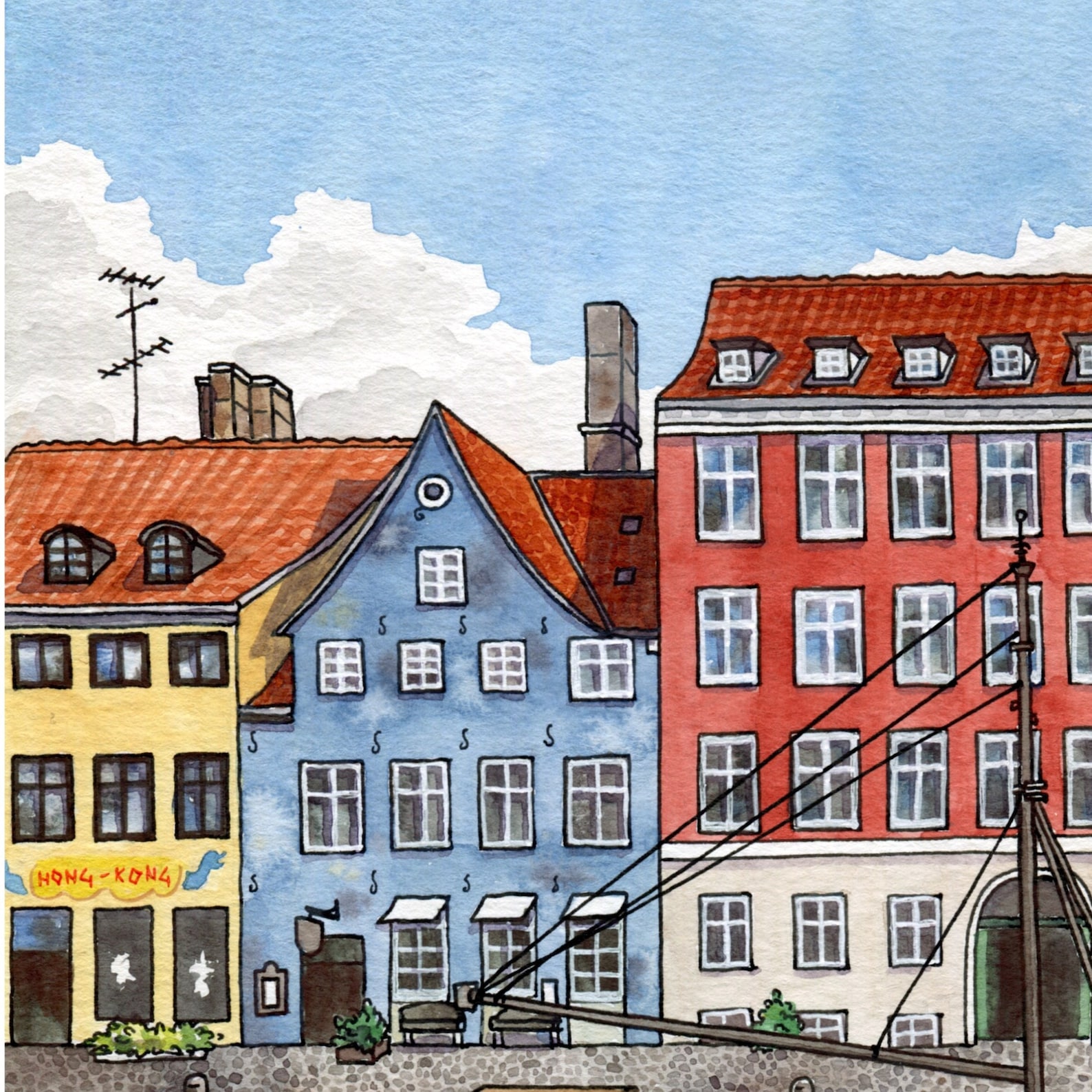 Nyhavn Canal Colouring Sheet, Copenhagen Urban Sketch (digital Download ...