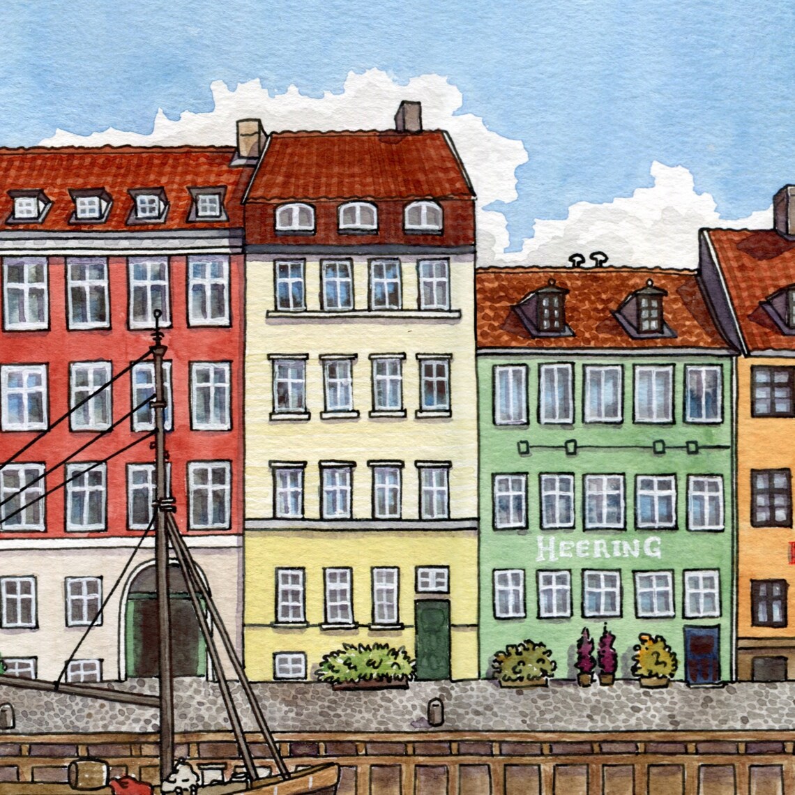 Nyhavn Canal Colouring Sheet, Copenhagen Urban Sketch (digital Download ...