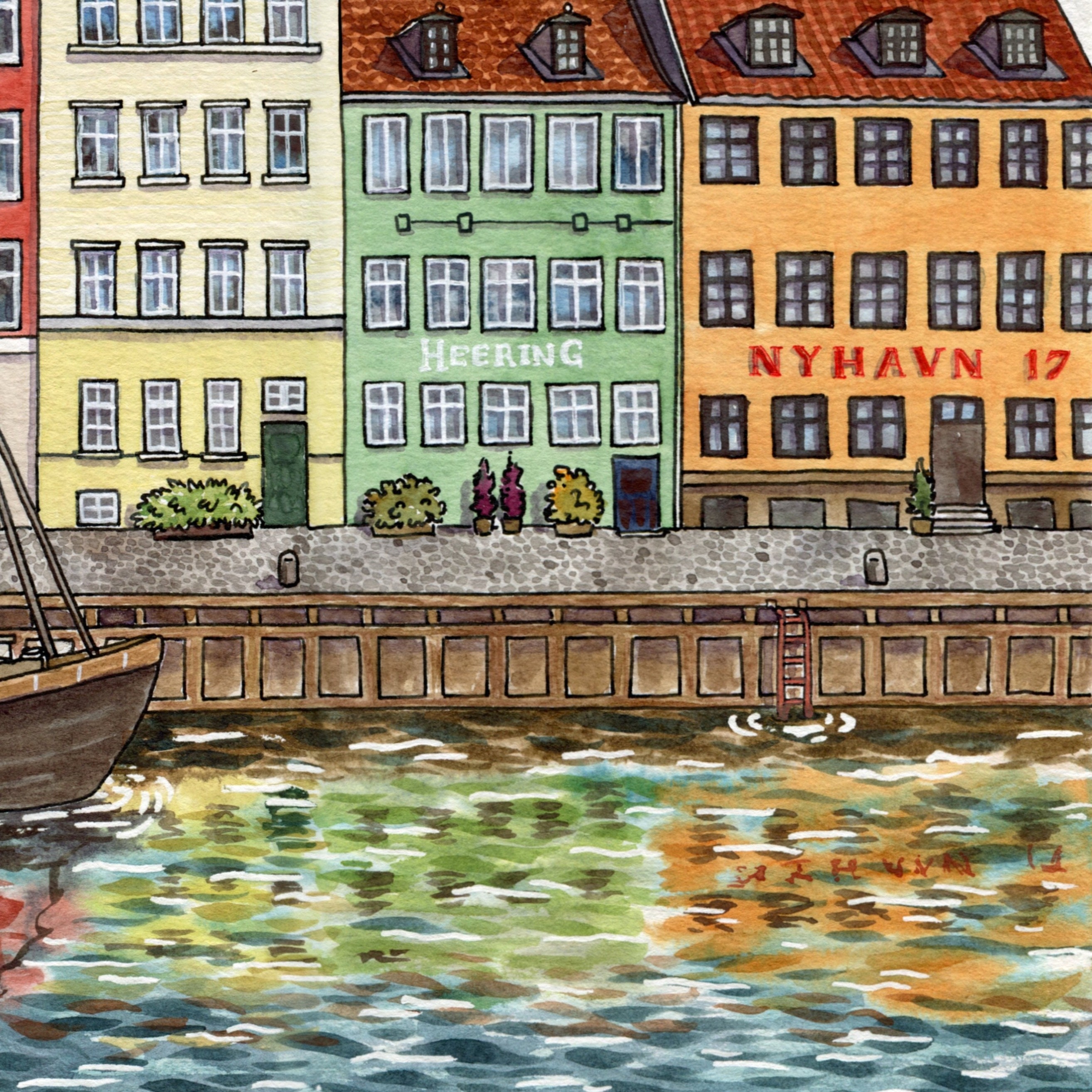 Nyhavn Canal Colouring Sheet, Copenhagen Urban Sketch (digital Download ...