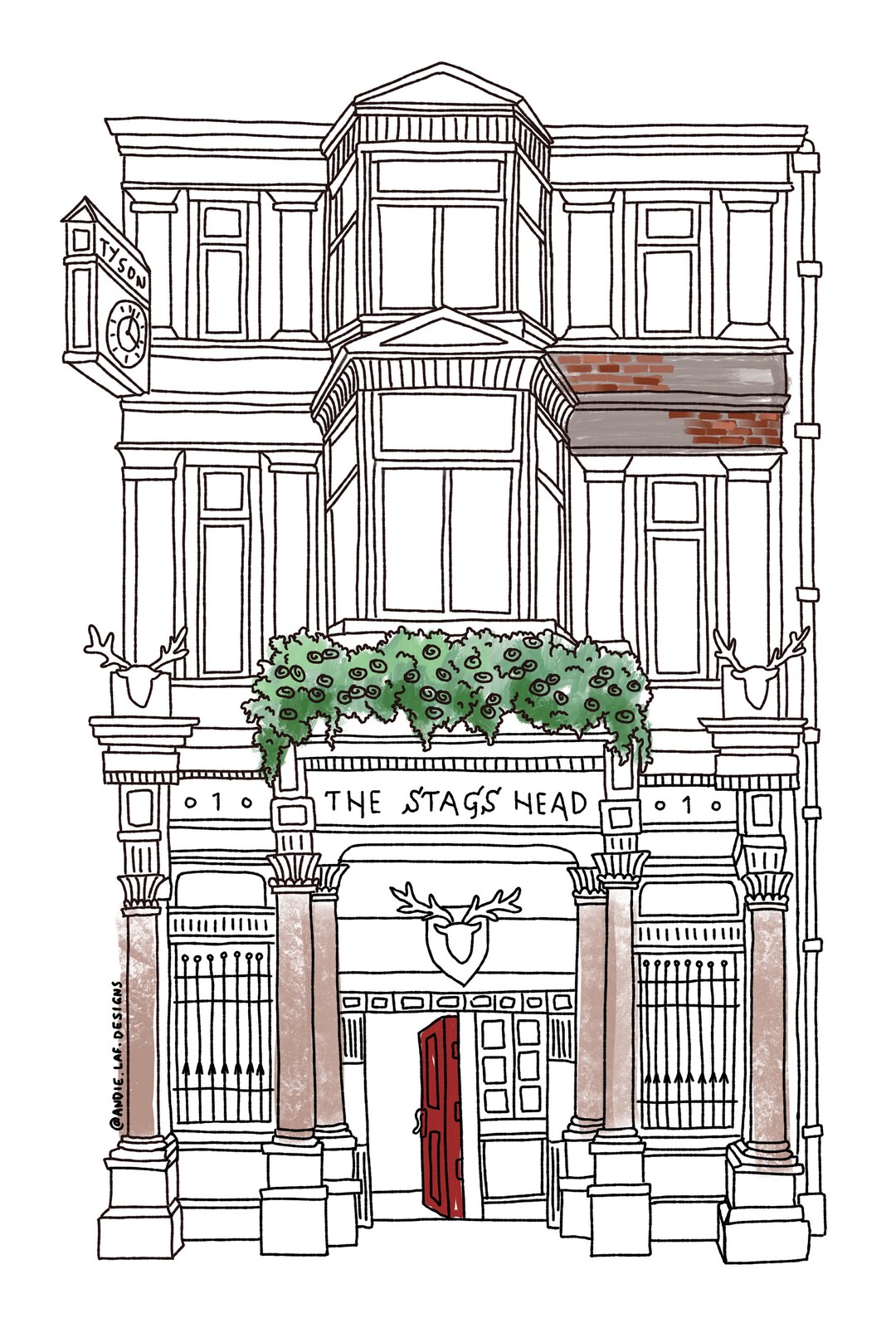Dublin Stag's Head Pub Coloring Page, Urban Sketching (digital Download ...