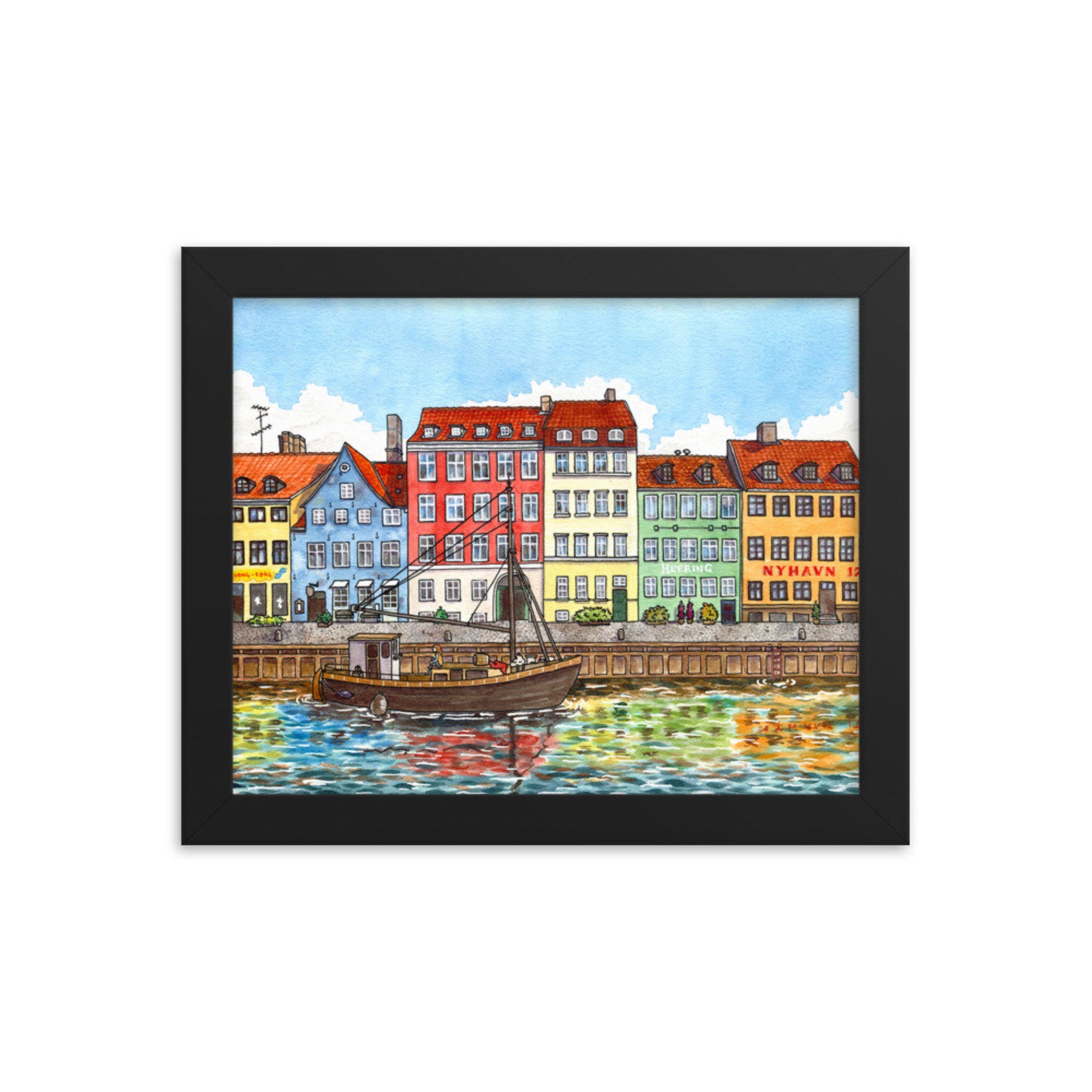 Nyhavn Copenhagen Art Print, Denmark Travel, Watercolor Canal Artwork ...