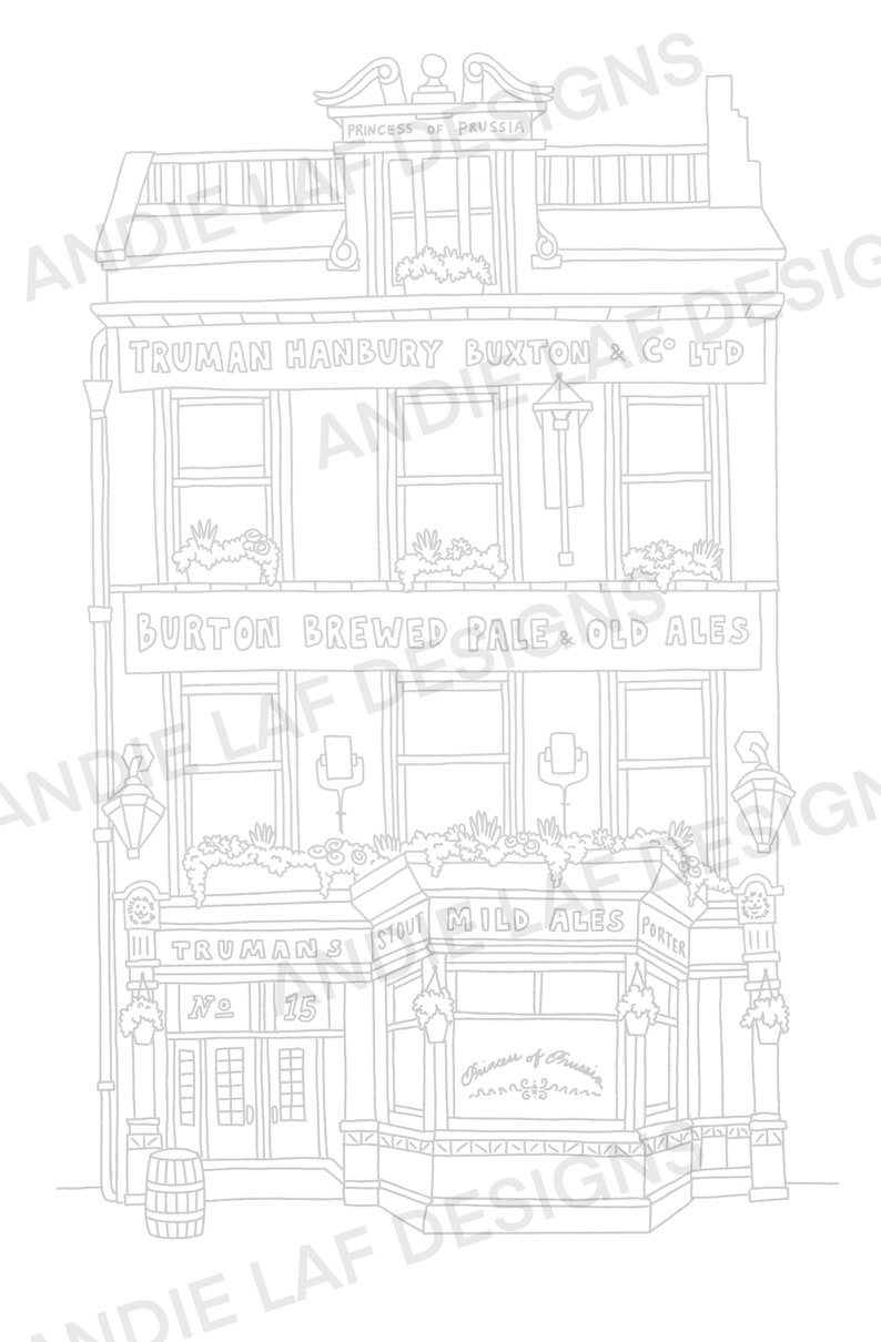 London Pub Colouring Page, Urban Sketch, Princess of Prussia (digital ...