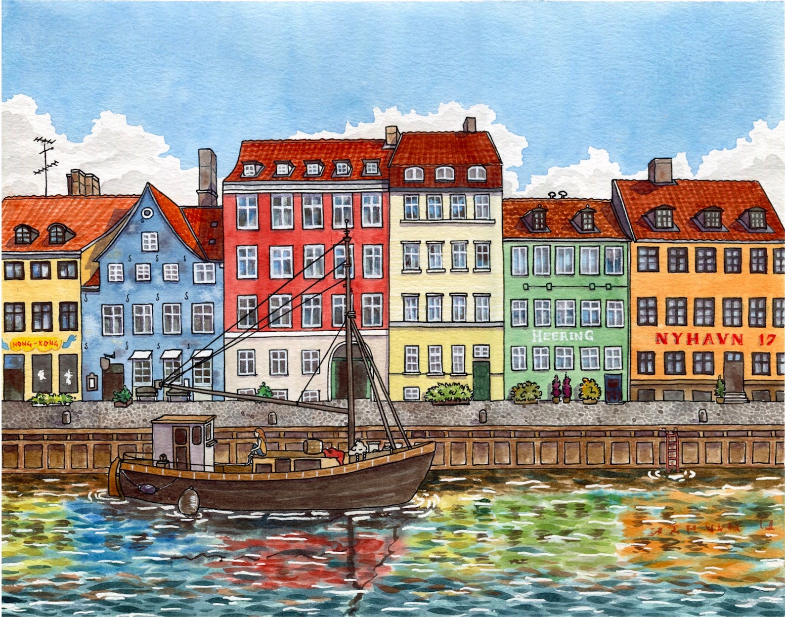 Nyhavn Canal Colouring Sheet, Copenhagen Urban Sketch (digital Download ...