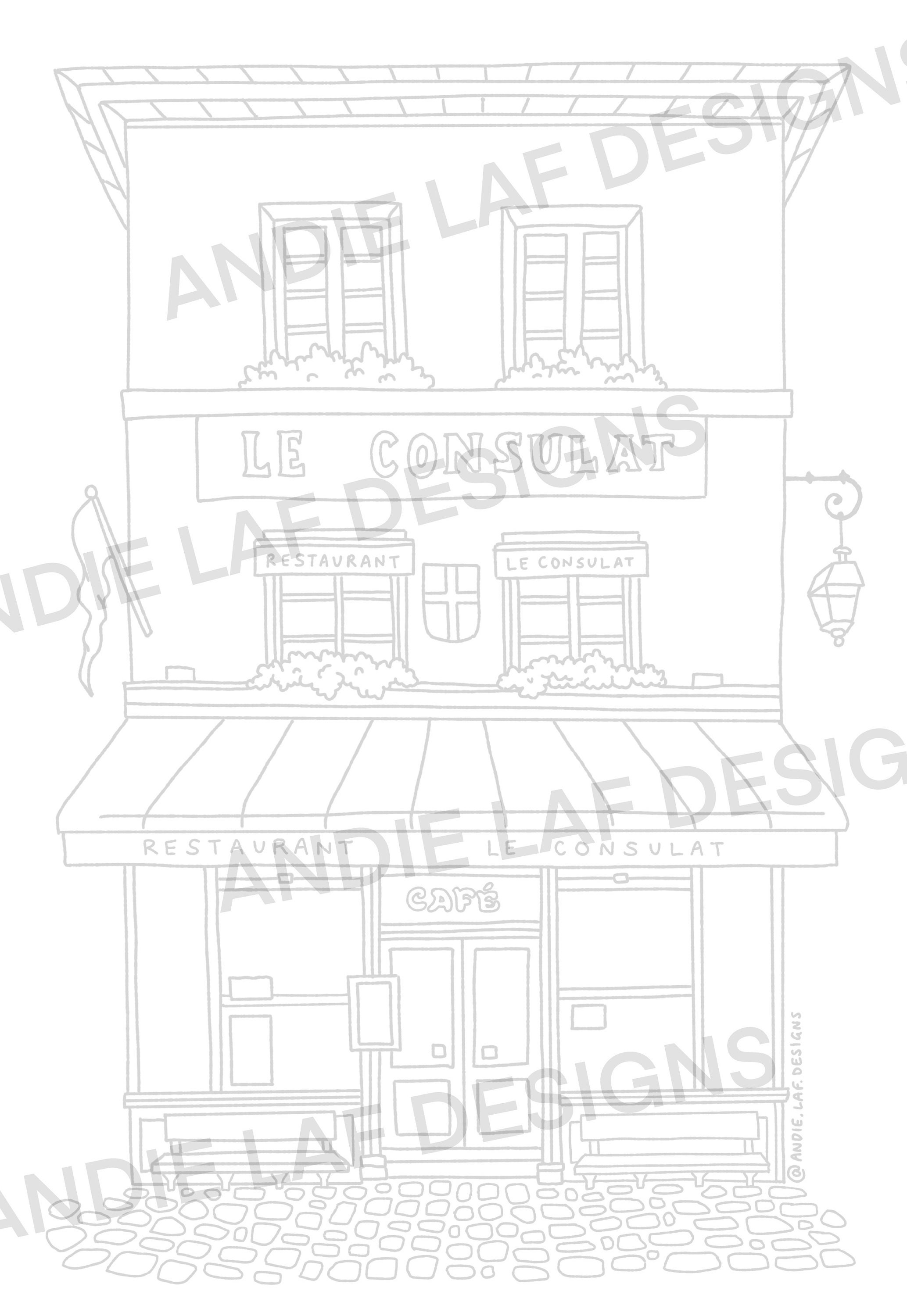 Paris Cafe Colouring Page, Le Consulat, Urban Sketch (digital Download ...