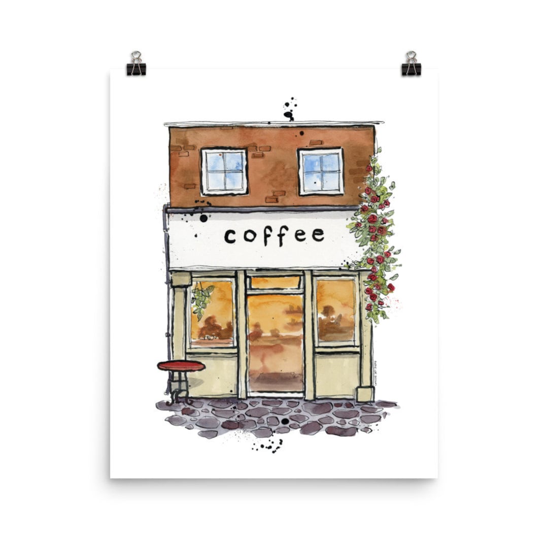 Coffee Shop Cafe Art, Cute Gift for Coffee Lover | Framed Giclee Art ...