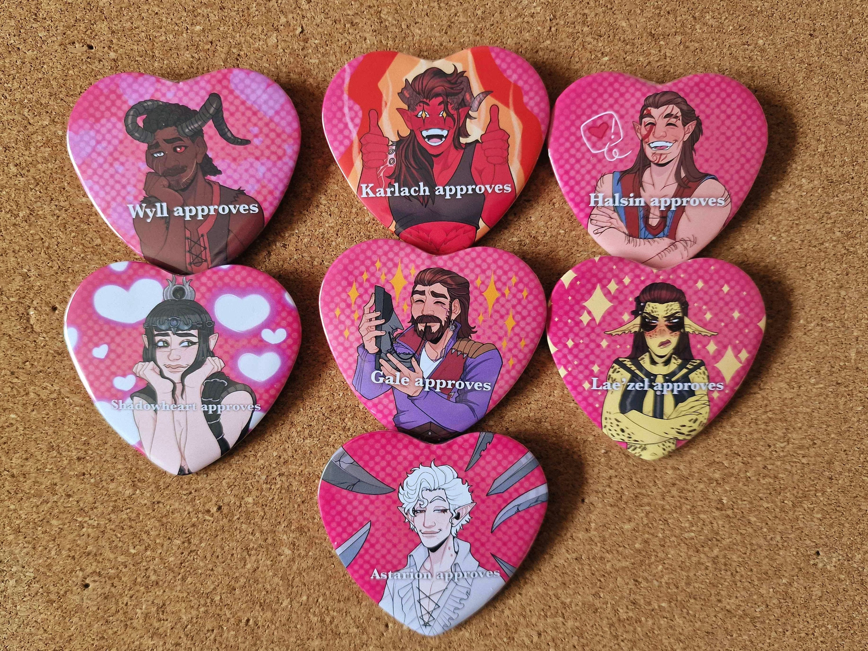 BG3 Inspired Heart-shaped Approval Pin Badges - Etsy UK