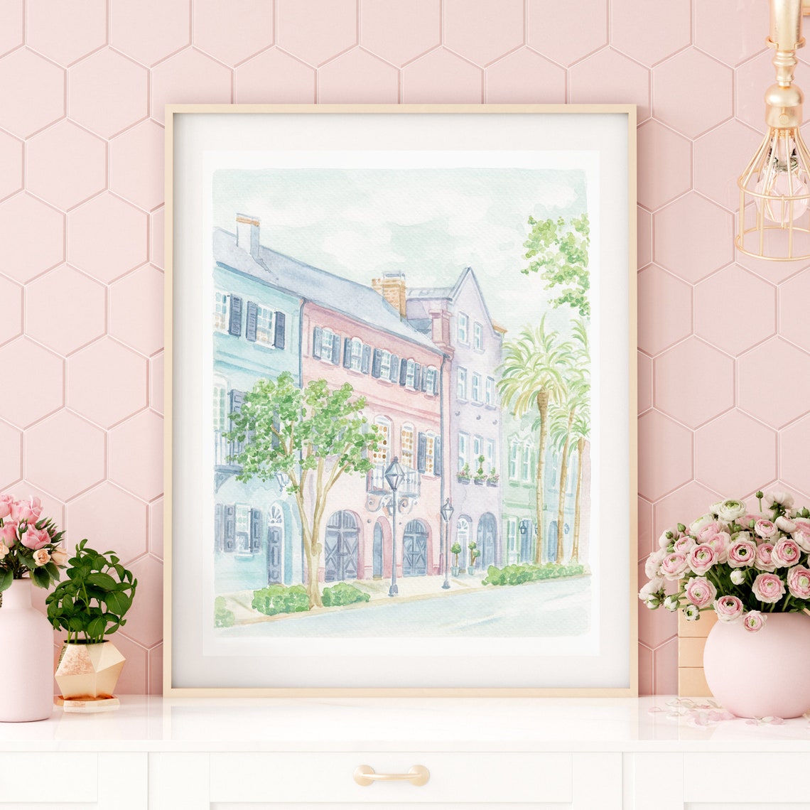 Rainbow Row Charleston Watercolor Art Print Hand Painted Wall - Etsy