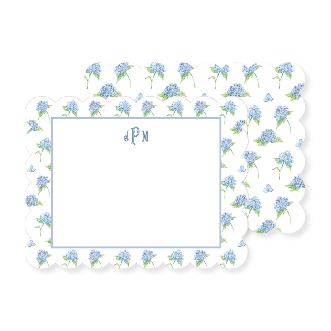 Blue Hydrangea Patterned Personalized Scalloped Stationery Set ...