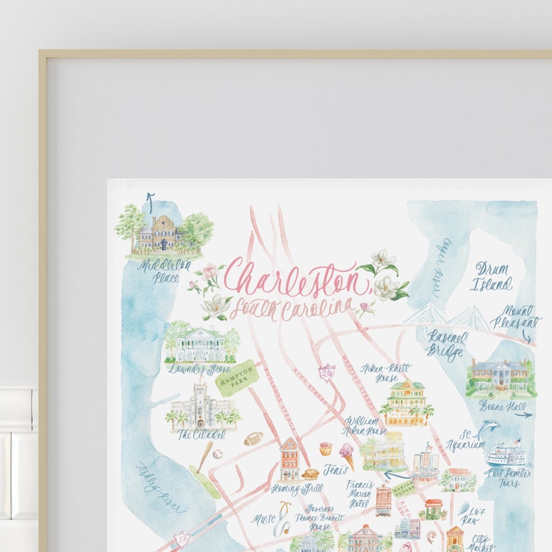 Charleston Map Art Print Hand Painted Wall Art Map Design - Etsy