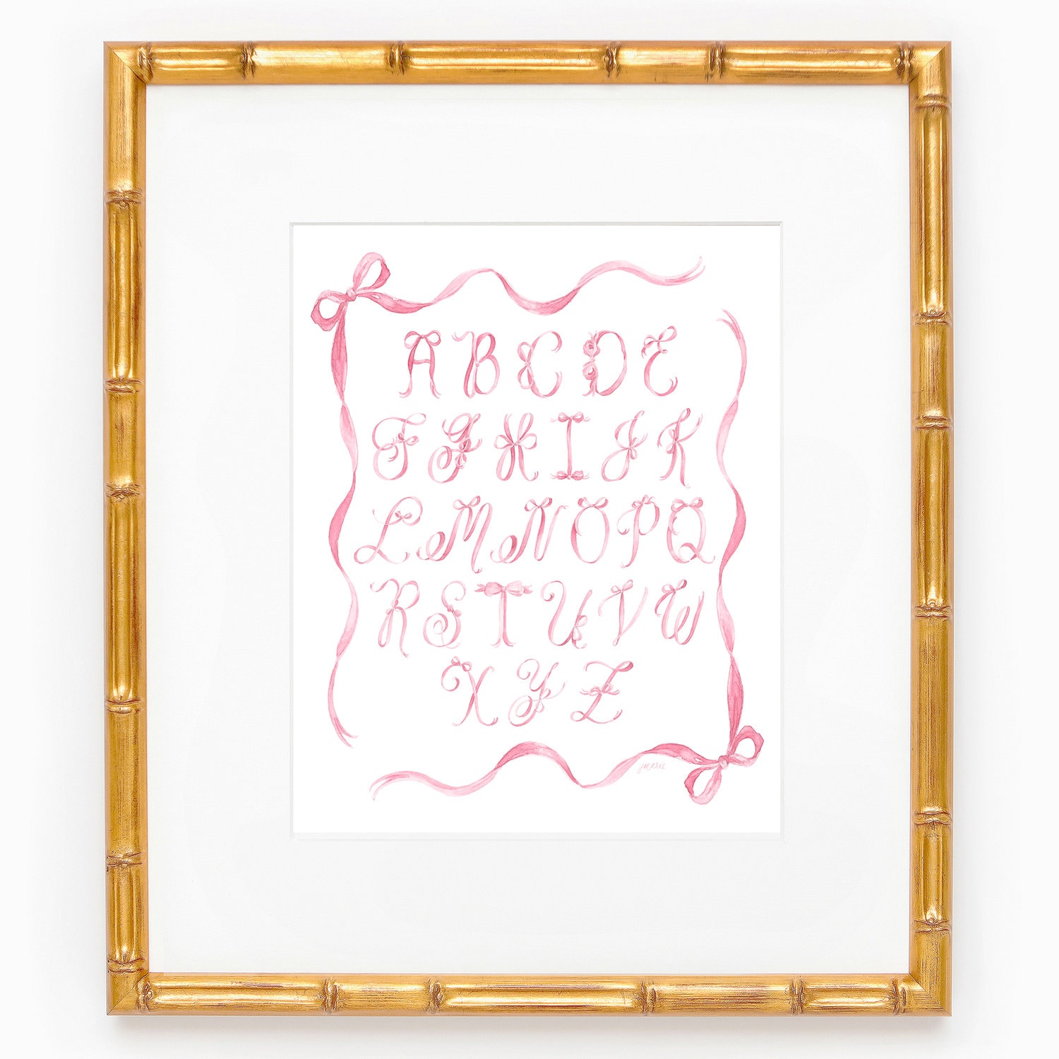 Pink Ribbons and Bows Alphabet Watercolor Art Print Hand Painted Wall ...