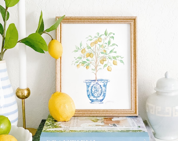 Ginger Jar Lemon Tree Art Print; Watercolor Wall Art; Fruit Design ...