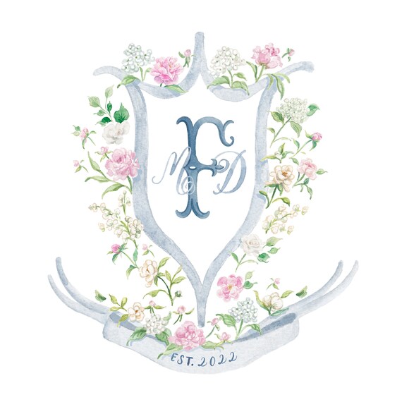 Peonies Personalized Watercolor Crest Wedding Crest Crest - Etsy