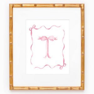 Pink Ribbons and Bows Monogram Watercolor Art Print; Hand Painted Wall ...