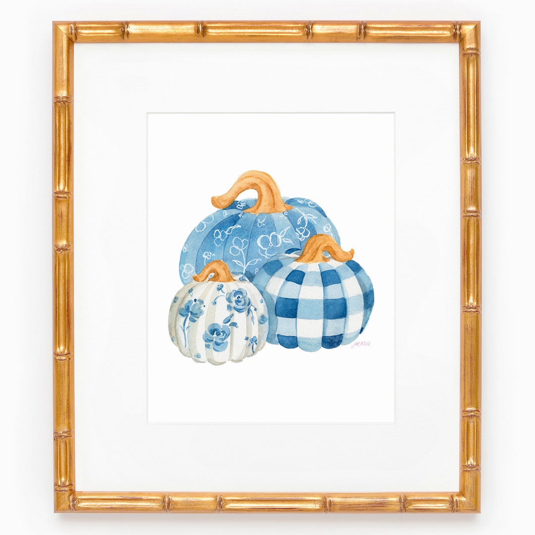 Blue and White Pumpkins Art Print; Pumpkins Wall Art; Pumpkins Art ...
