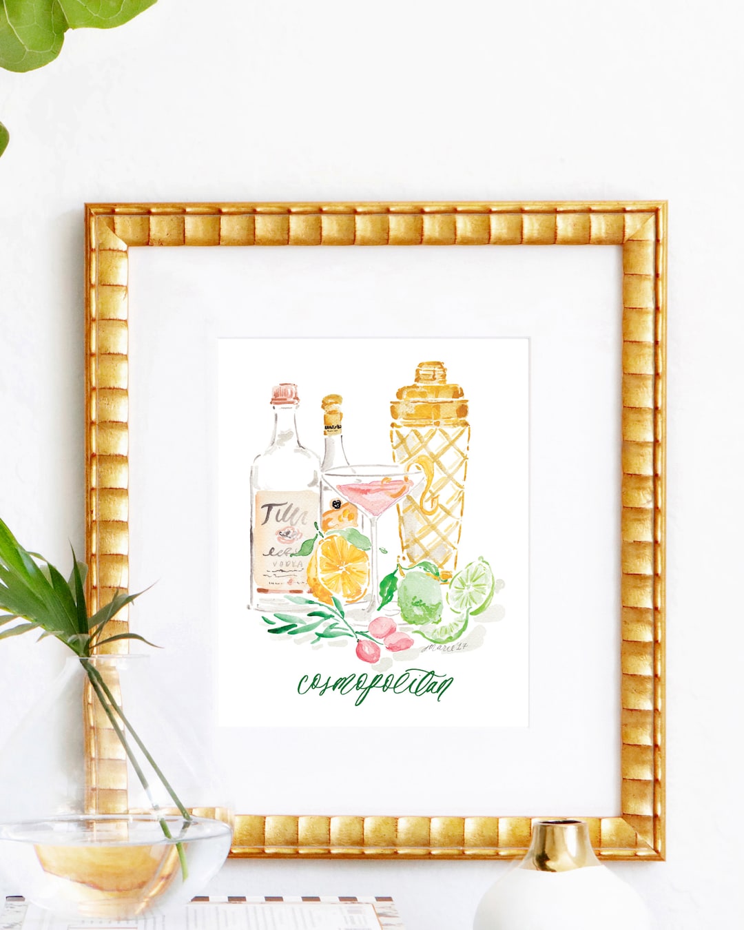 Cosmopolitan Watercolor Cocktail Art Print; Bar Cart Decor; Watercolor ...