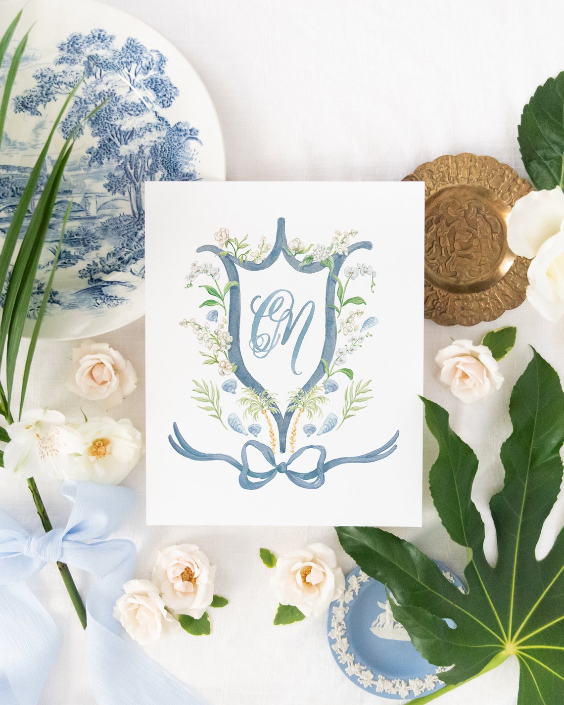 Coastal Orchids Personalized Watercolor Crest, Wedding Crest, Crest ...