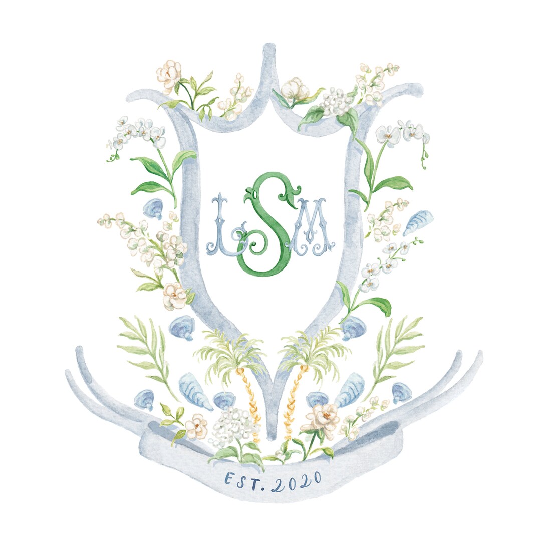 Coastal Orchids Personalized Watercolor Crest, Wedding Crest, Crest ...