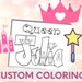 Princess Name Coloring Page Custom Colorable Digital Sheet | Etsy