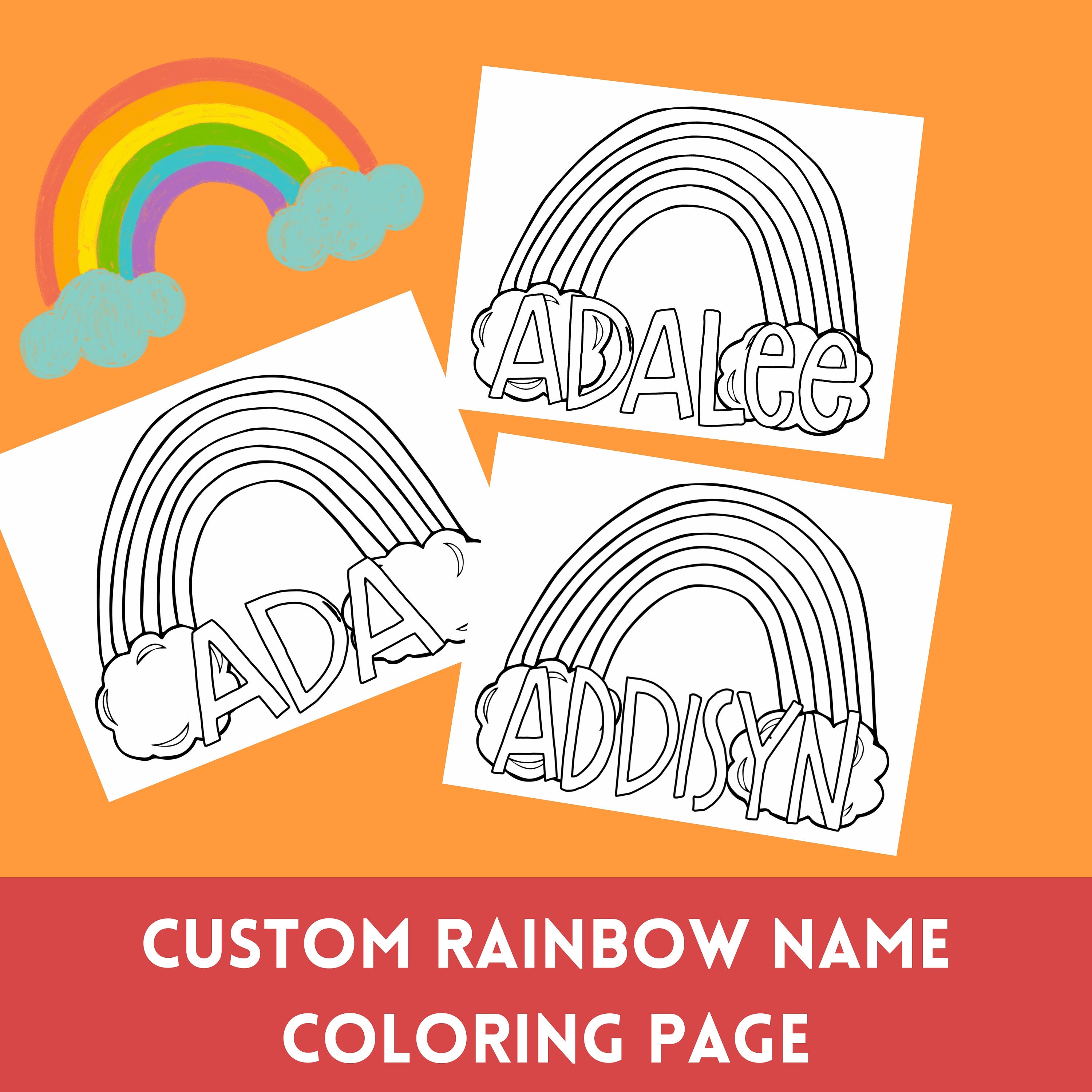 Digital Custom Rainbow Name Coloring Page, Personalized, Colorable ...