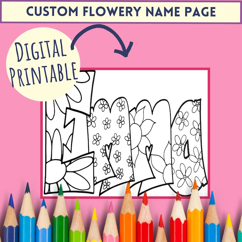 DIGITAL** FLOWER STYLE Custom Name Coloring Page - Purchase This Item ...