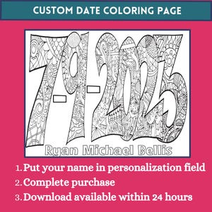 1 Custom Date Coloring Page- One Day Delivery, Date, Birthday ...