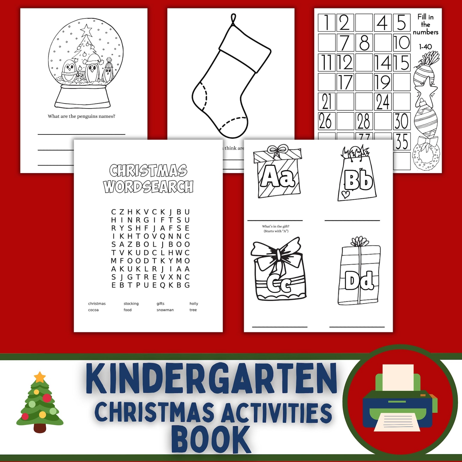 Christmas Themed Kindergarten Activities Worksheet, 20 Different ...