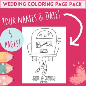 Custom Wedding Coloring Page Pack - 5 Pages Personalized With Your Name ...