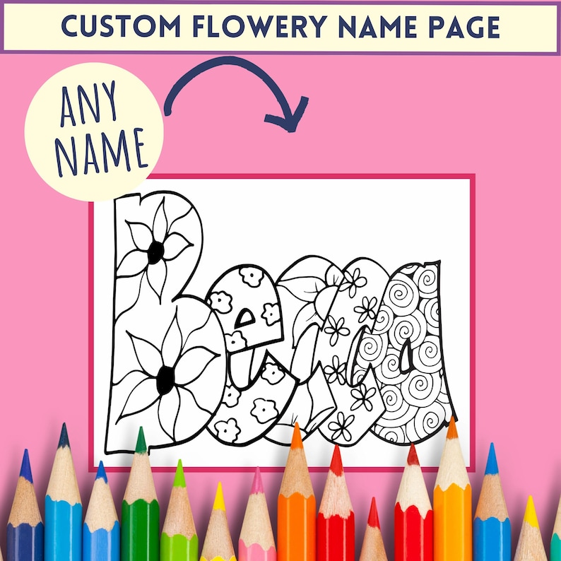 DIGITAL** FLOWER STYLE Custom Name Coloring Page - Purchase This Item ...