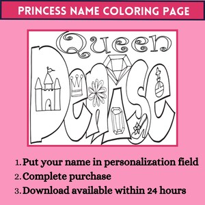 Princess Name Coloring Page - Custom Colorable Digital Sheet for Royal ...