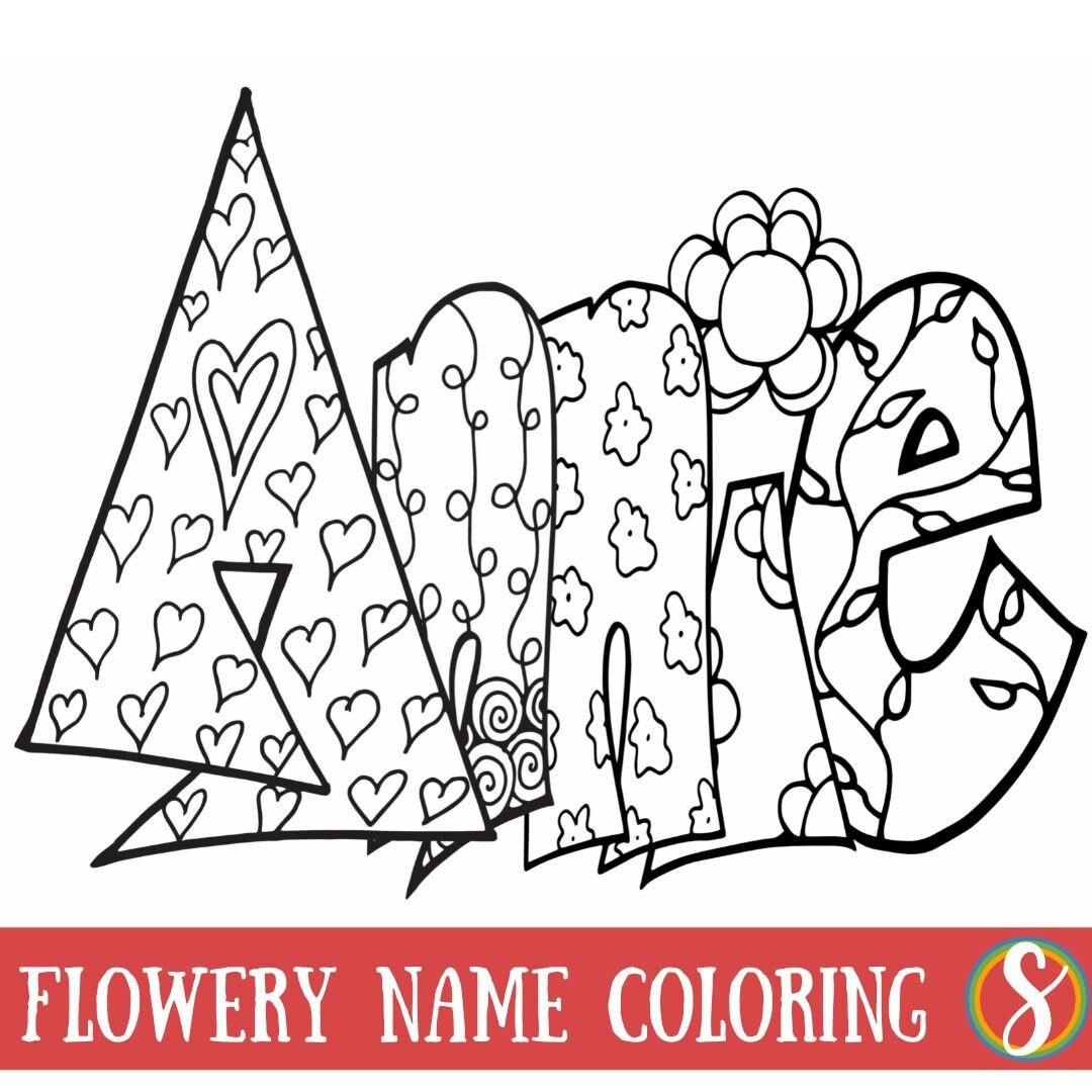 DIGITAL FLOWER STYLE Custom Name Coloring Page Purchase This Item and ...