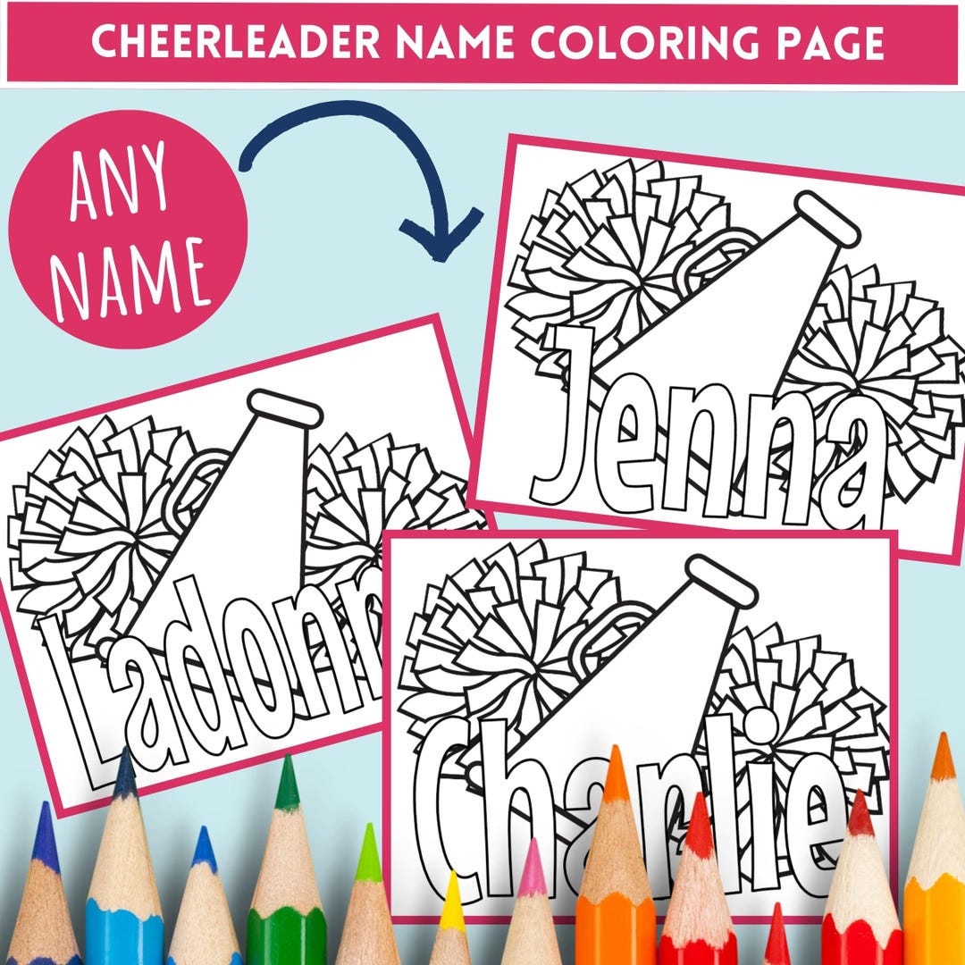 Digital * Custom Cheerleader Name Coloring Page, Personalized ...