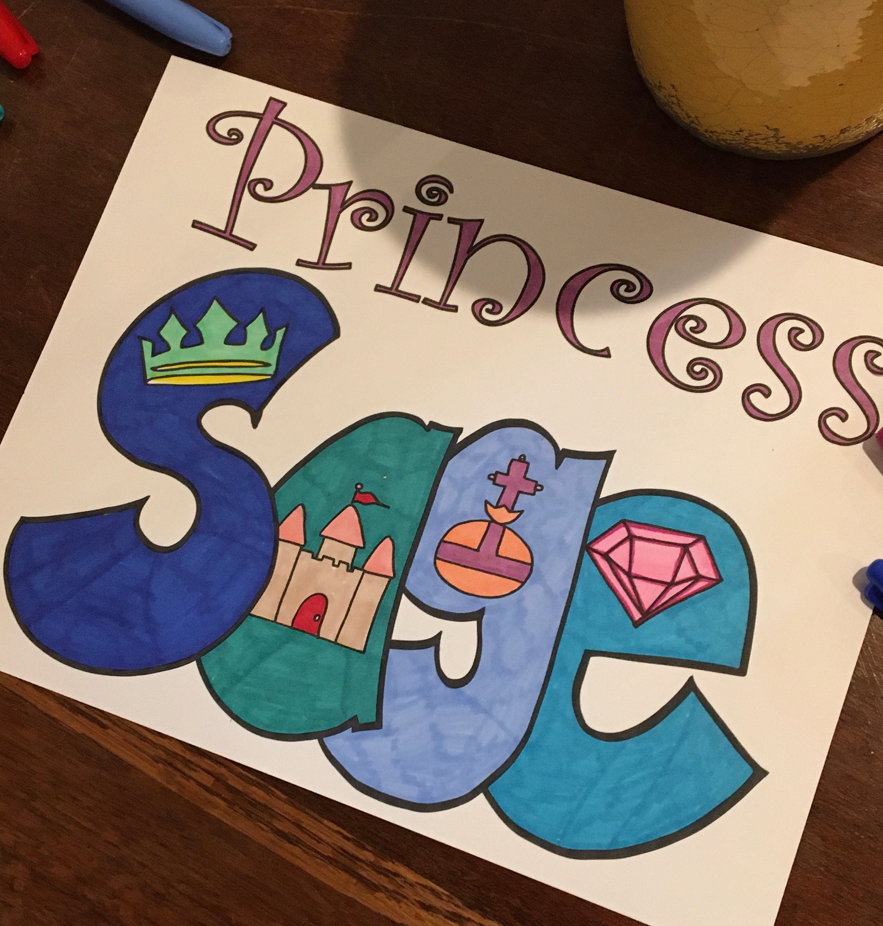 Princess Name Coloring Page Custom Colorable Digital Sheet for Royal ...