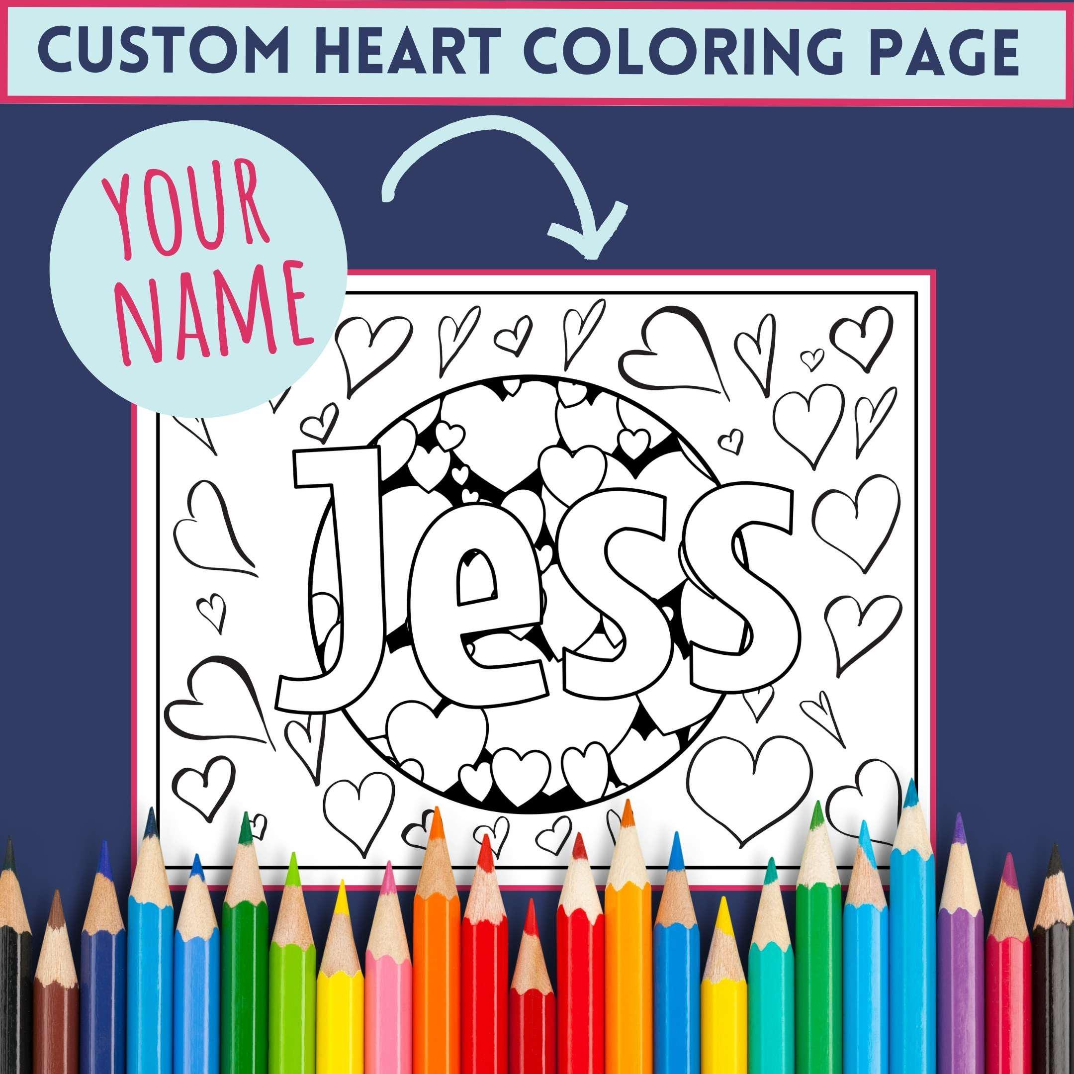 1 Name Coloring Page- One Day Delivery, Custom Heart Coloring Printable ...