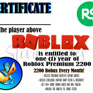 Certificate Only, ROBUX NOT INCLUDED Roblox Premium Gift Certificate ...
