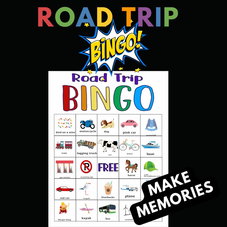 Road Trip Bingo 6 Printable Bingo Cards for Your Road Trip - Etsy